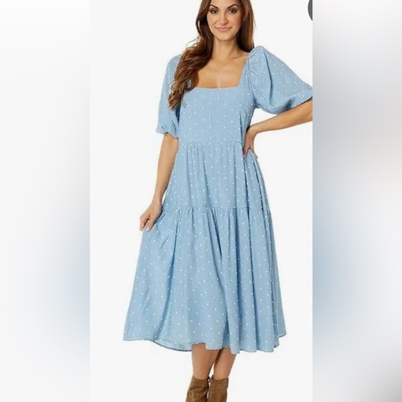 Moon River | Dresses | Elegant Blue Polka Dot Dress Summer Dress ...